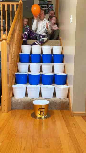 Balloon drop challenge down the stairs