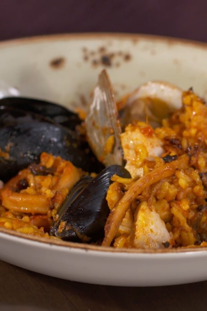 Seafood paella with homemade broth