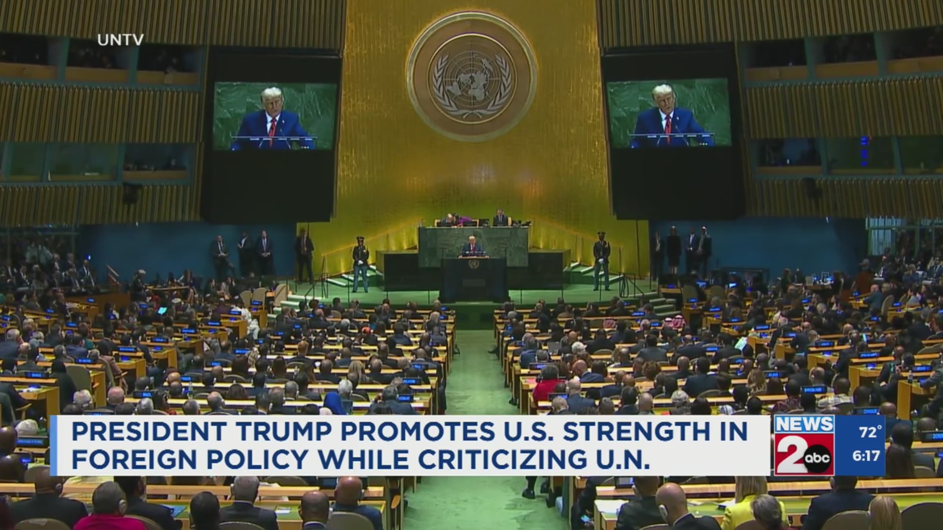 President Trump promotes US strength in foreign policy while criticizing UN