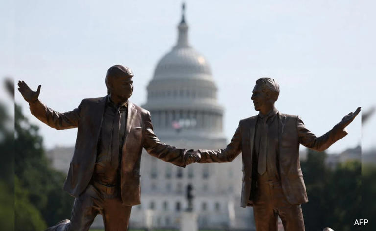 "Best Friends Forever": Statue Of Trump, Epstein Holding Hands Appears In DC