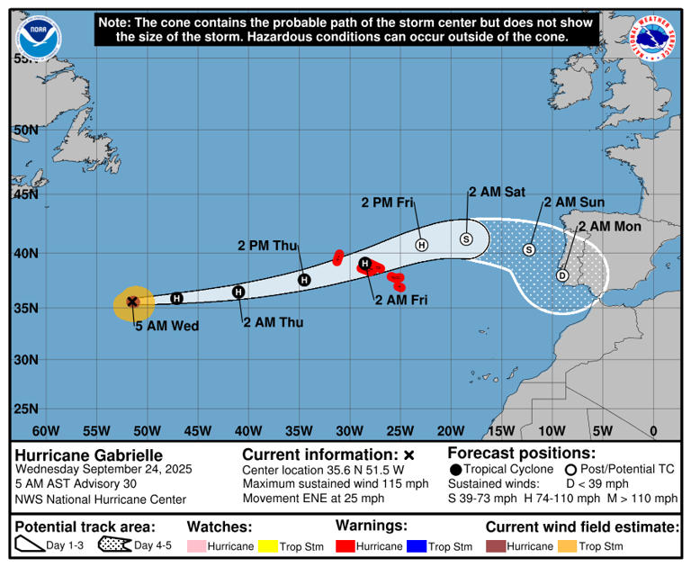 Where is Hurricane Gabrielle headed? See the Category 3 storm's path