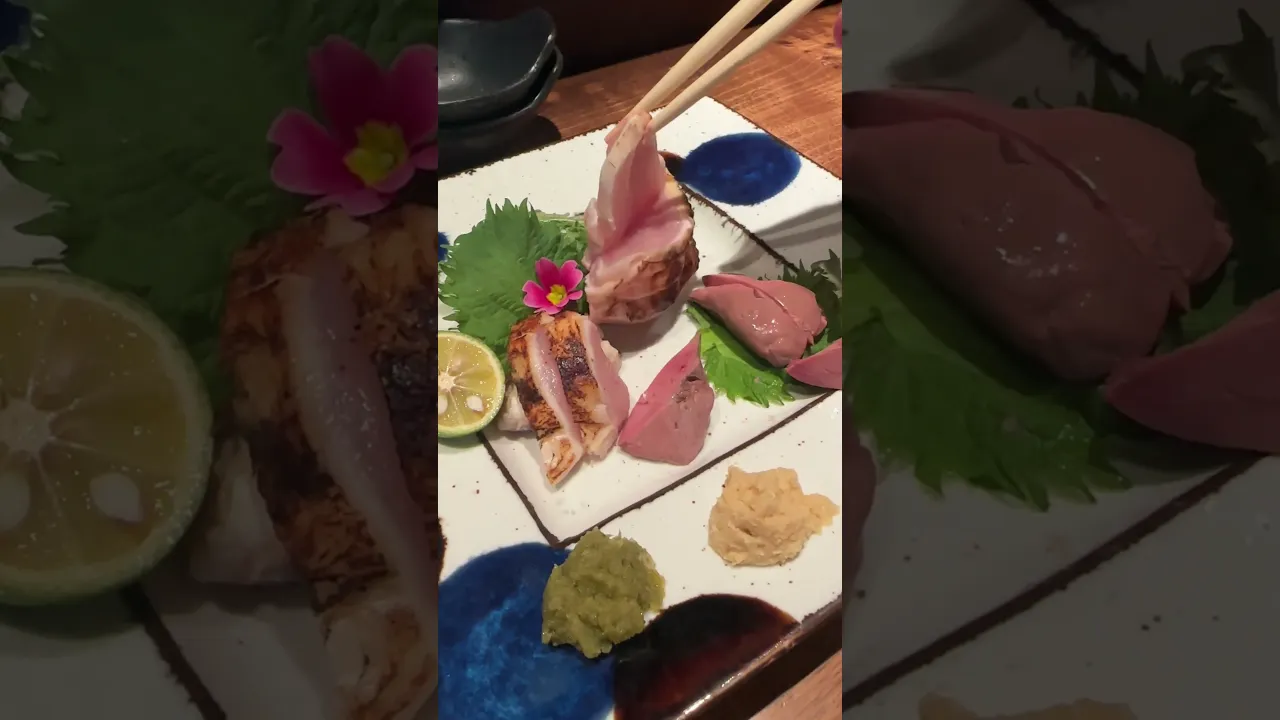 Eating chicken sashimi in Japan