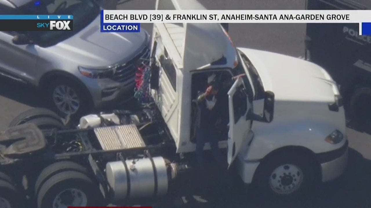 Pursuit of suspected stolen big rig cab ends in OC; 2 arrested