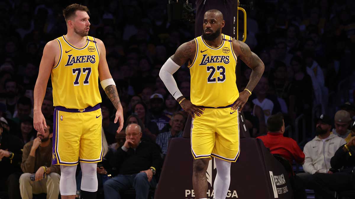 Lakers’ Luka Doncic threads the needle for LeBron James birthday layup