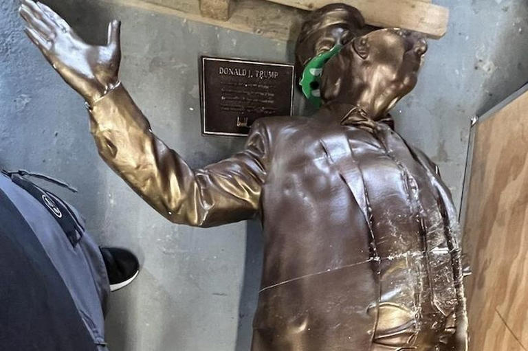 Organization behind giant statue of Trump holding hands with Epstein ...