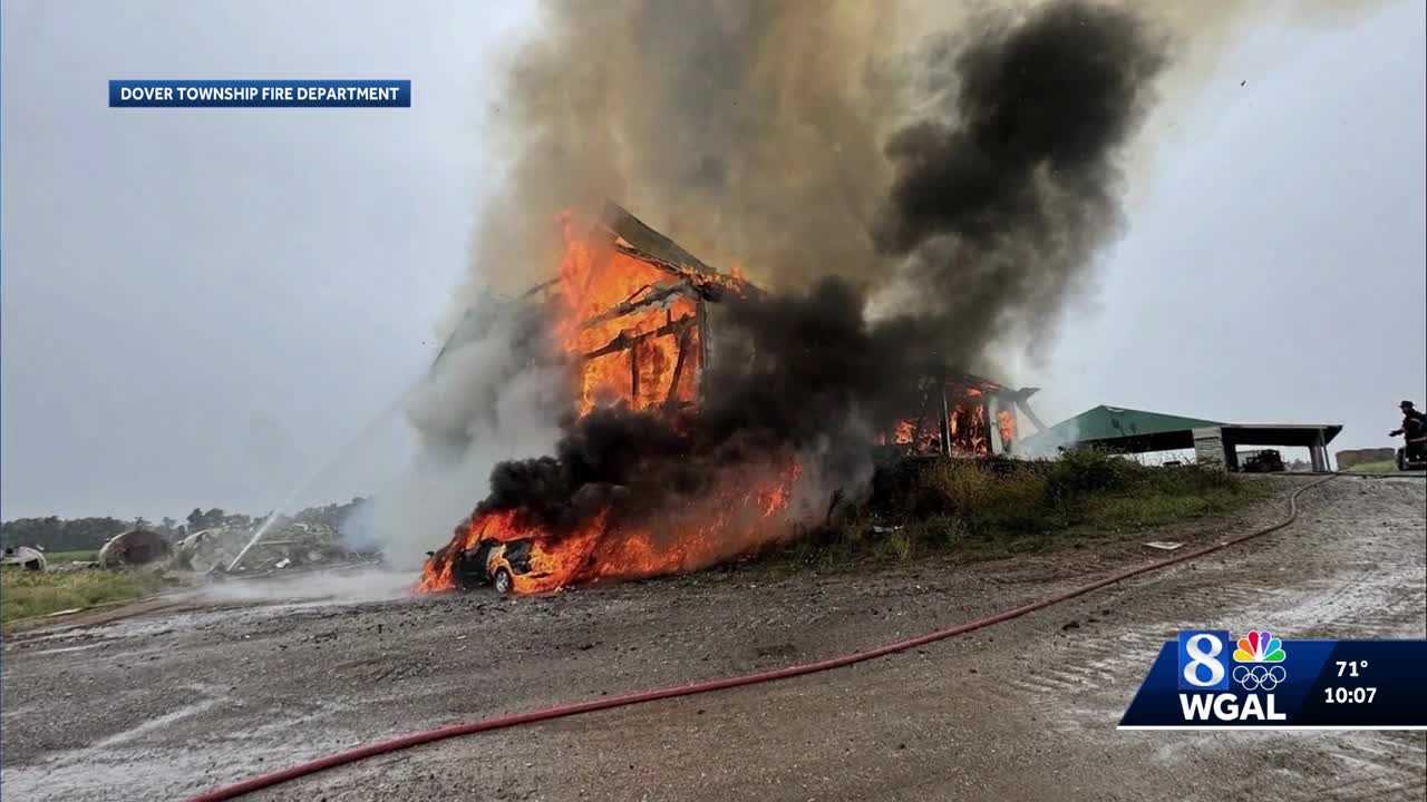 Fire crews respond to hay barn fire in York County, expected to burn ...