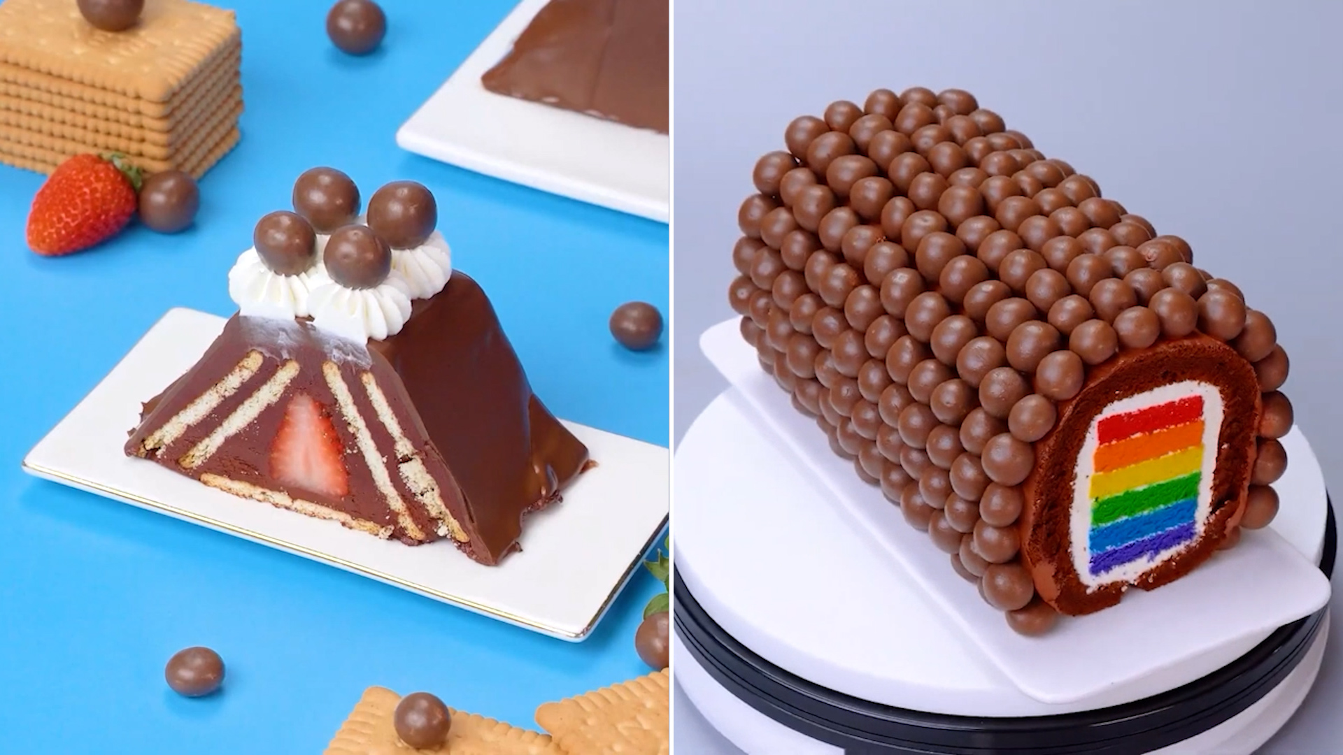 Chocolate Cakes with Cookies and Rainbow Layers