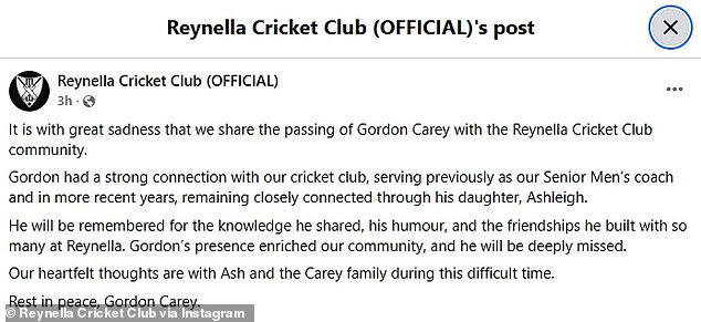 Alex Carey pays a heartbreaking three-word tribute following the death ...