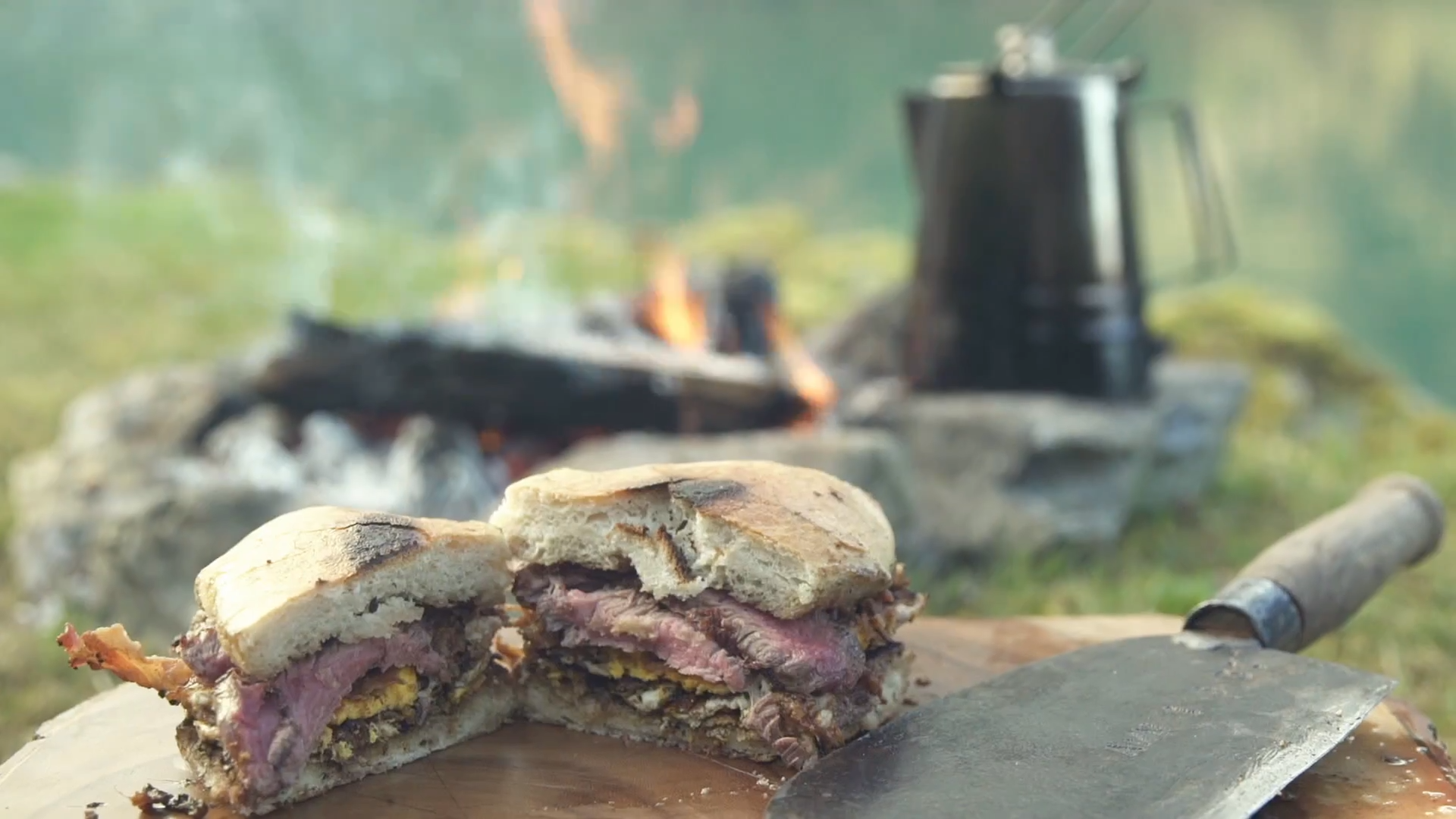 Luxury BBQ Breakfast Cooked Outdoors With Beef Fillet