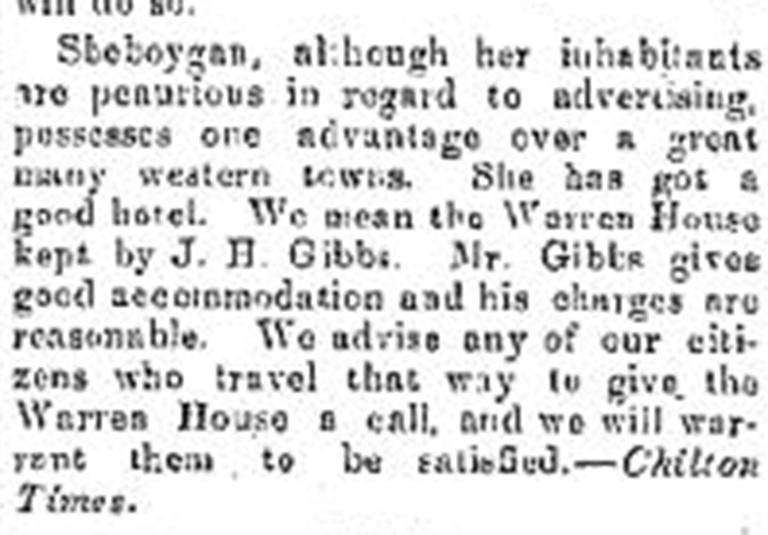 Sheboygan's first hotel was likely Warren House Hotel, which opened in ...