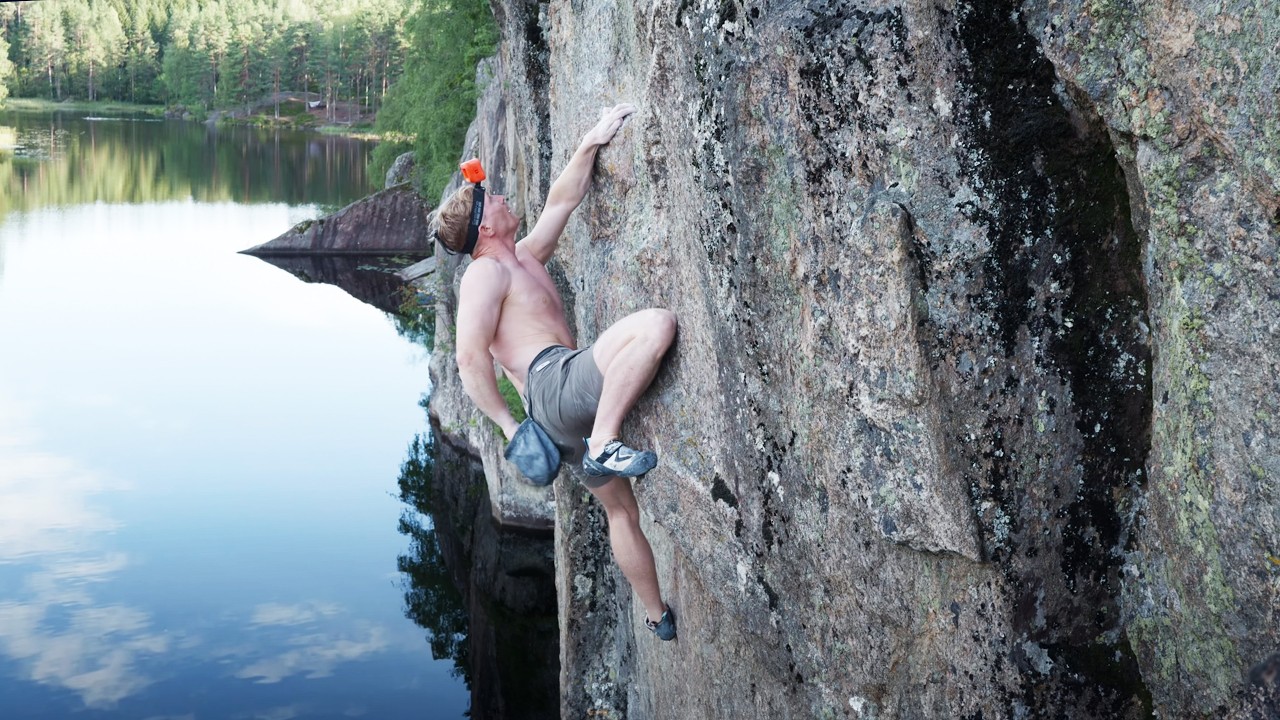 Scary deep water solo climbing in Norway