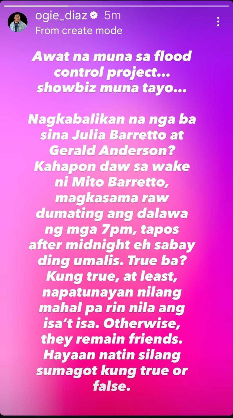 Ogie Diaz on new rumor about Julia Barretto, Gerald Anderson: “Nagkabalikan na nga ba?”