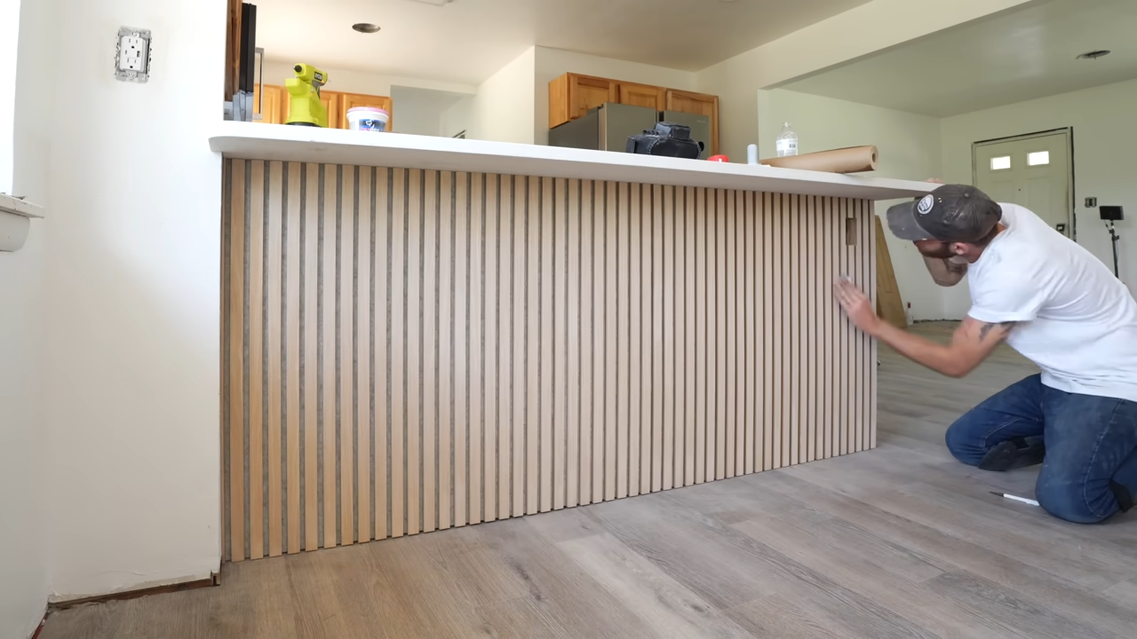 How to build a modern wood slat kitchen island – easy and affordable