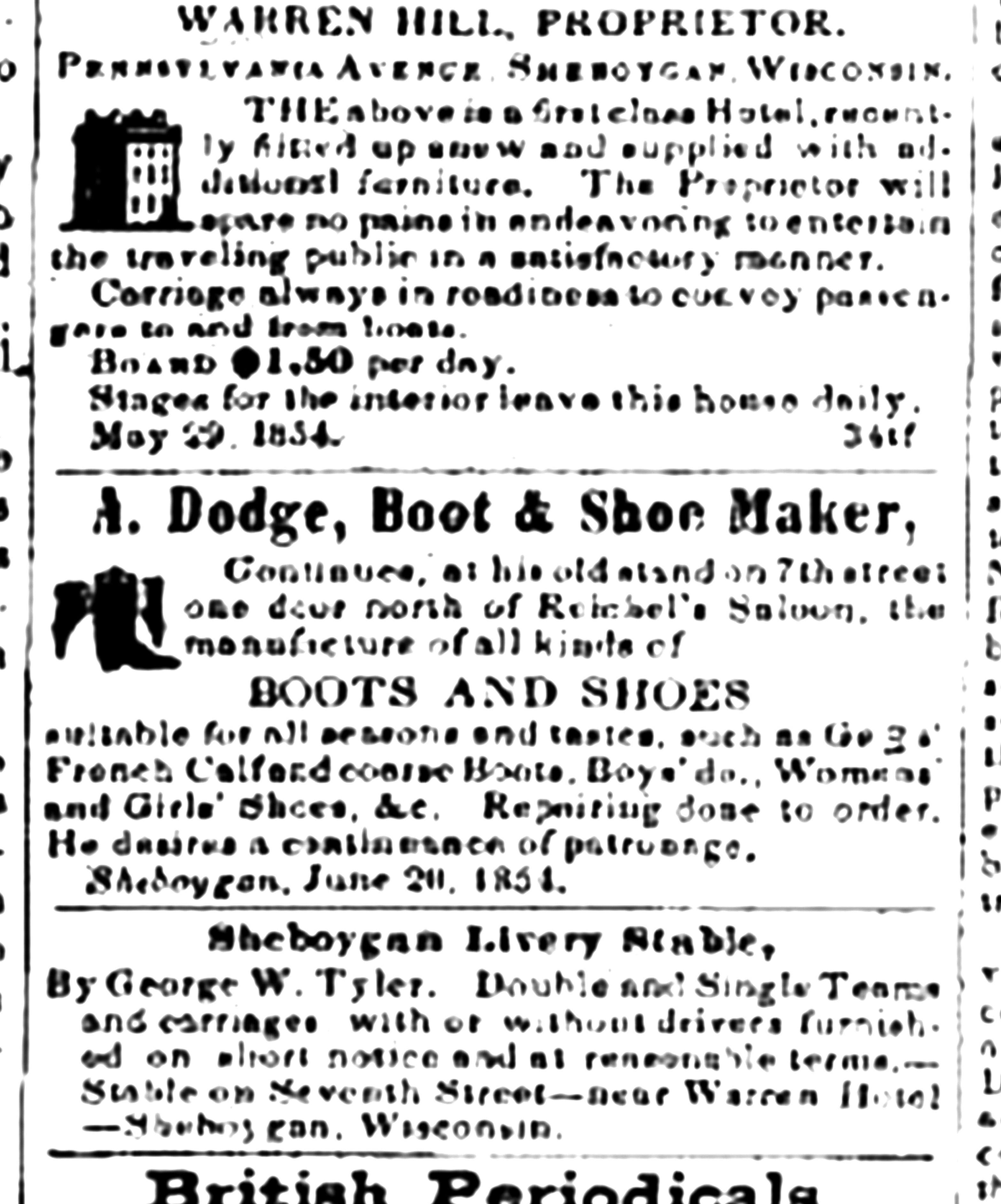 Sheboygan's first hotel was likely Warren House Hotel, which opened in ...