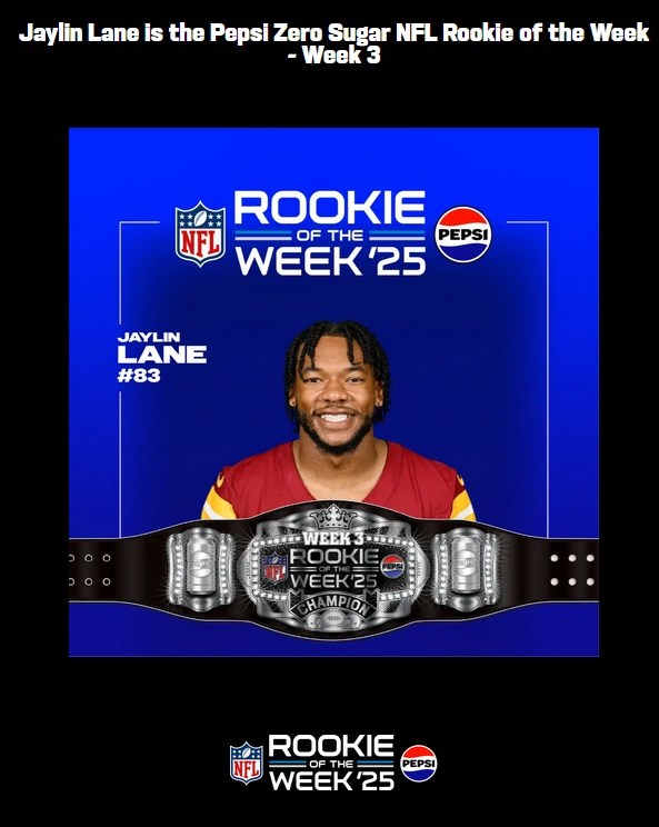 UPDATE: WR/PR Jaylin Lane has been named the Pepsi Zero NFL Rookie of ...