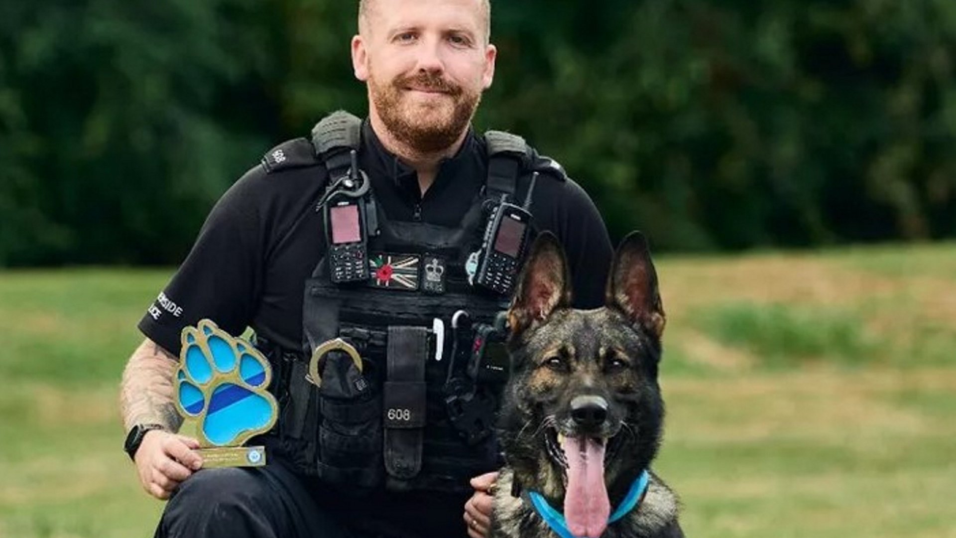 Watch dramatic moment Police K-9 saves handler from shovel wielding thug