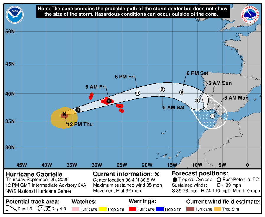 Where is Hurricane Gabrielle headed? See the Category 1 storm's path.