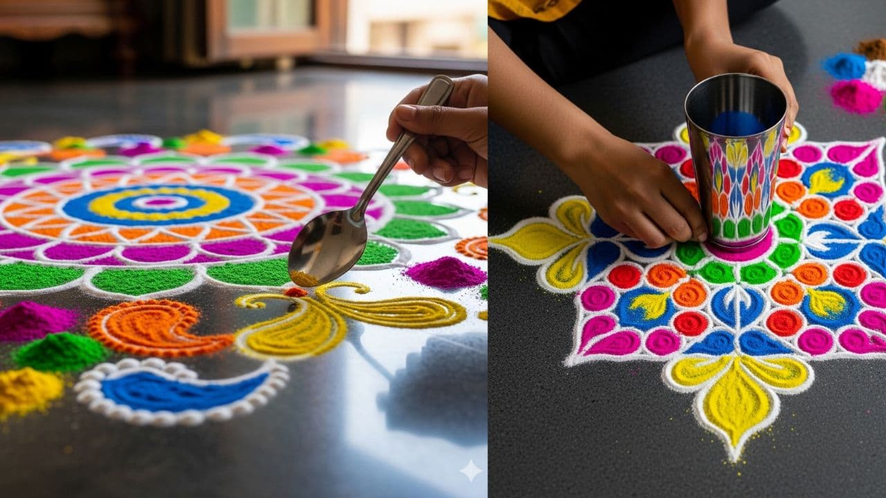 Rangoli Making Tips: चम्मच, कटोरी और गिलास से बनाएं खूबसूरत रंगोली ...
