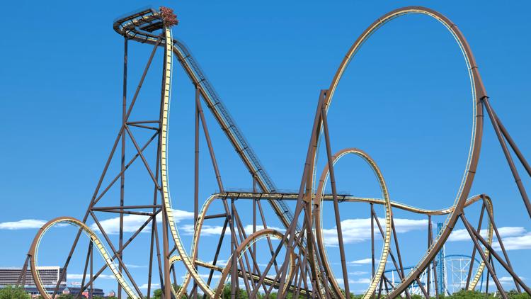 The drop on the new Six Flags Texas coaster 'Tormenta Rampaging Run' is ...