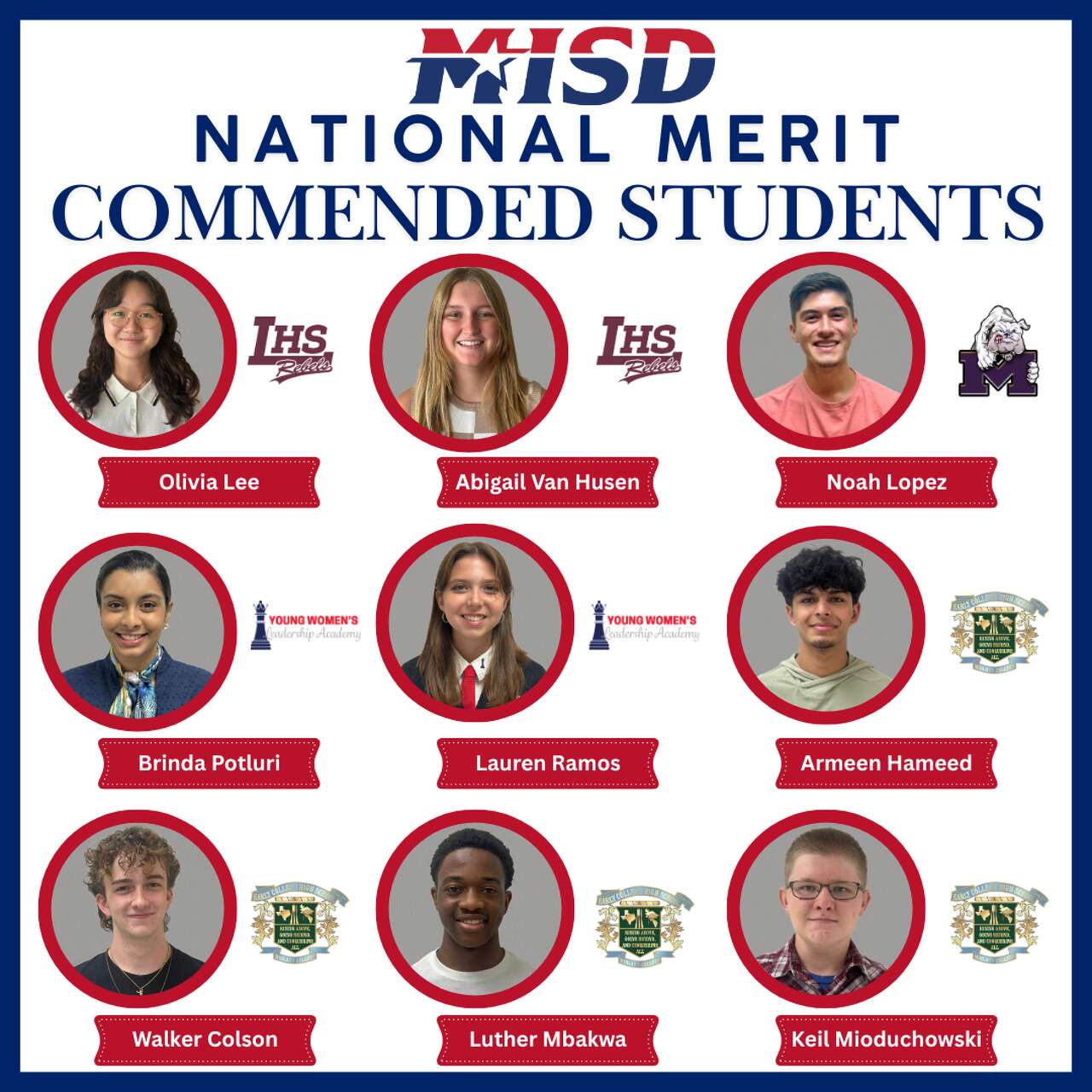 MISD honors nine National Merit Commended students