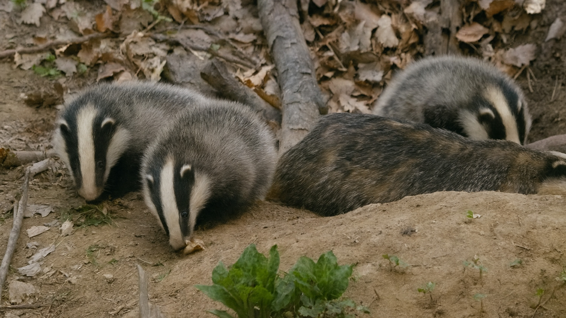 Wild Badger Cubs Exploring the Outdoors