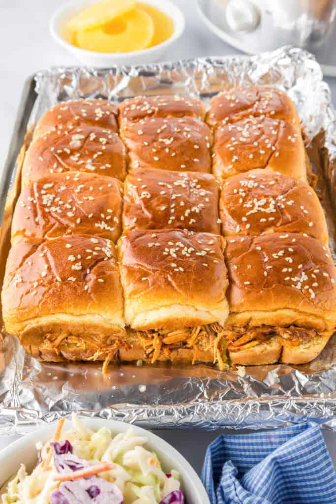 Slow Cooker BBQ Hawaiian Roll Chicken Sliders
