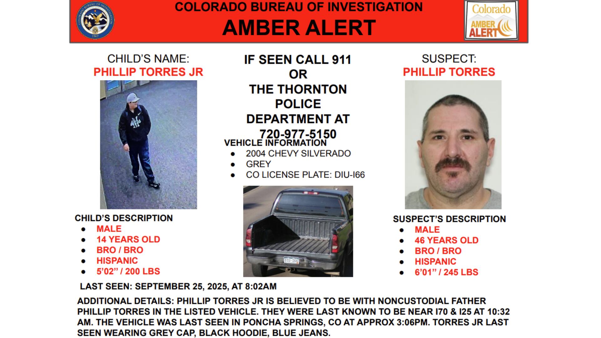 AMBER Alert issued for missing Colorado teen last seen near I-25, I-70
