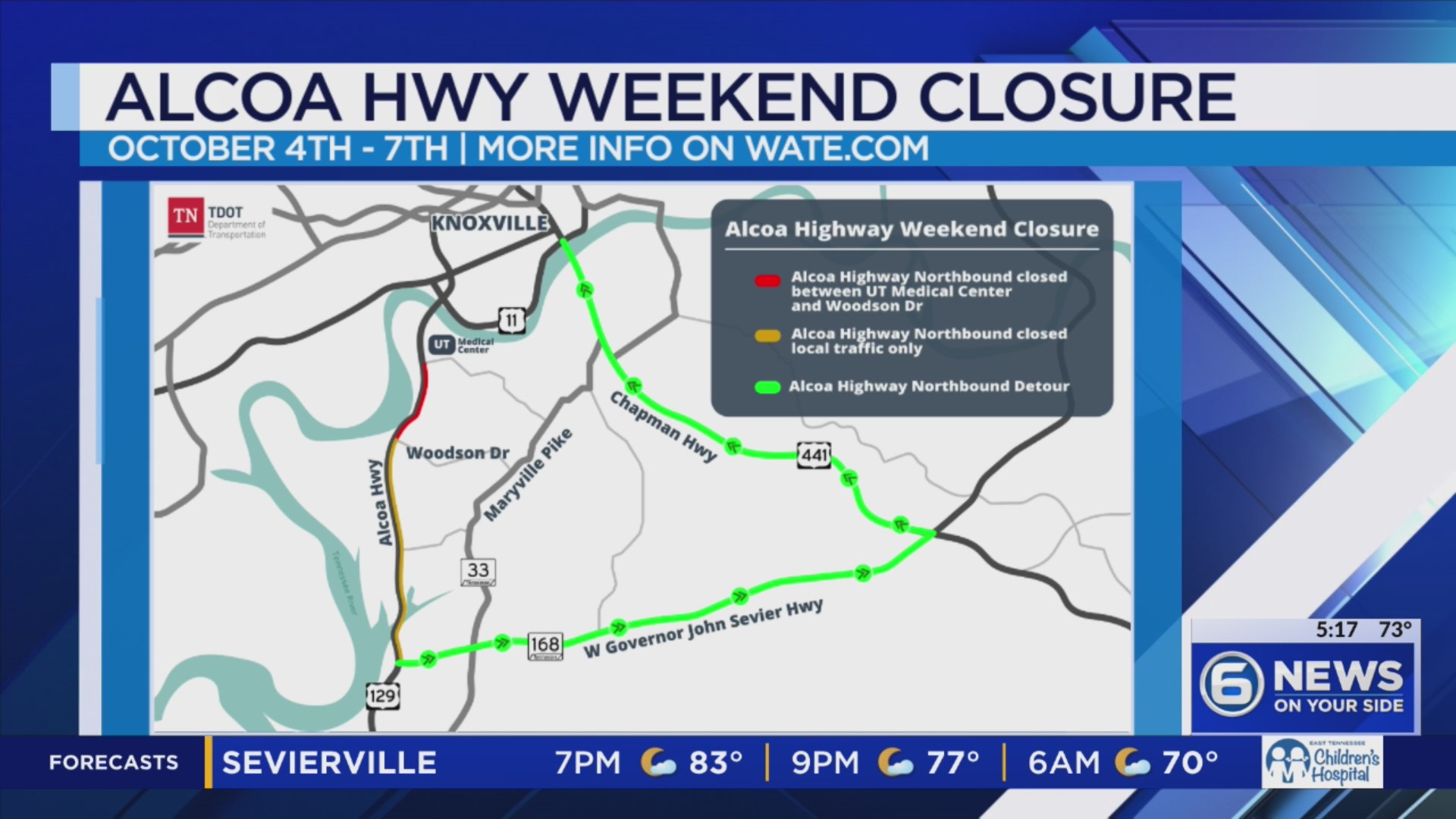 Multi-day Alcoa Highway closure in Knox County planned in October