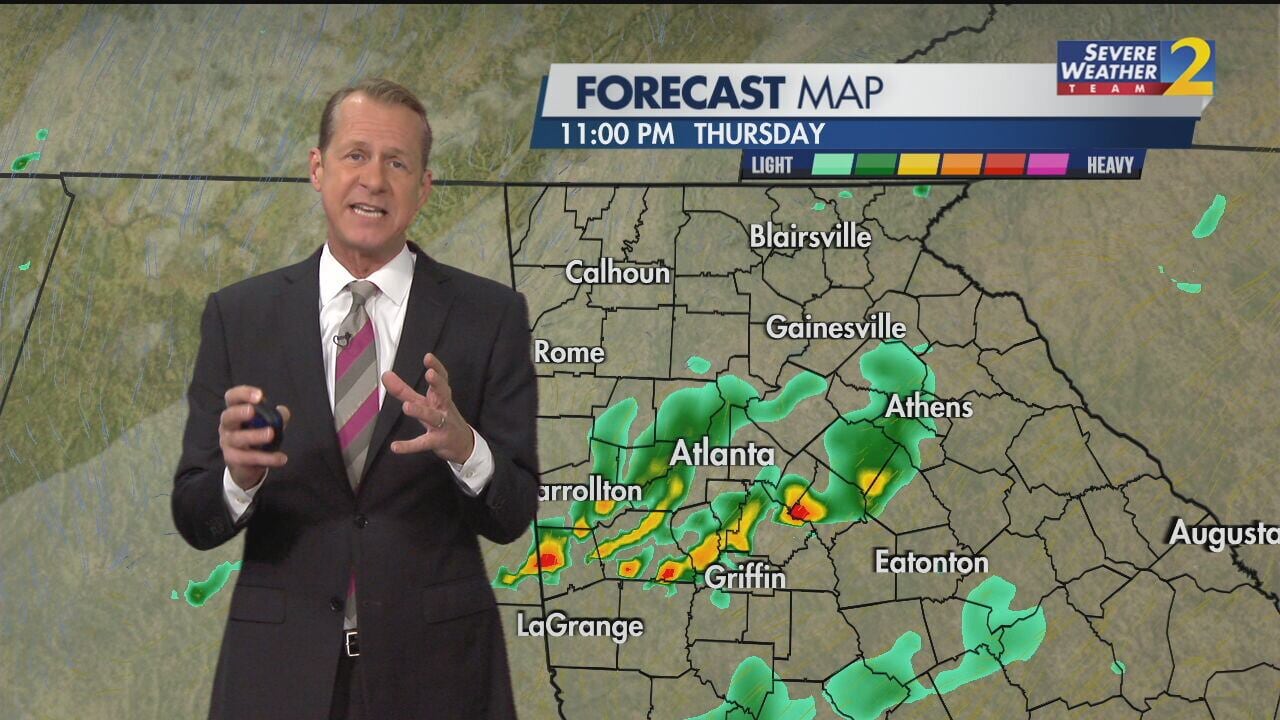 Rainfall moving through Thursday evening, risk of severe storms