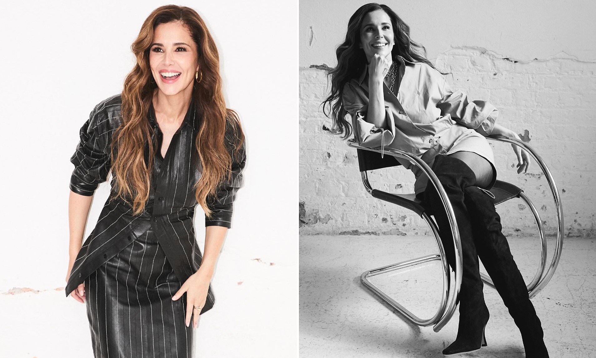 Cheryl stuns in a black leather co-ord as she models THREE stylish ...