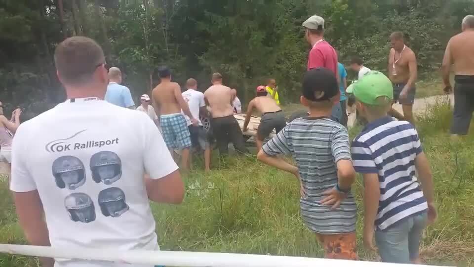 Rally Car Coming Around Corner Flips