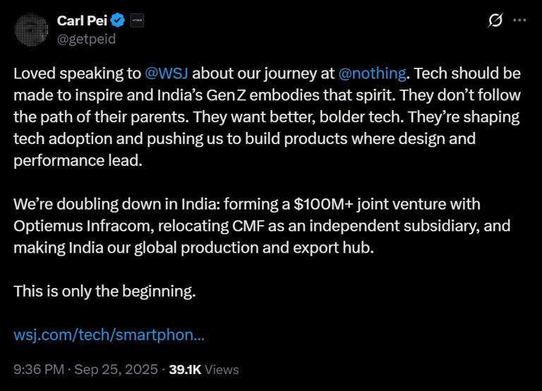 Nothing CEO Carl Pei says Indian Gen Z do not follow path of parents ...