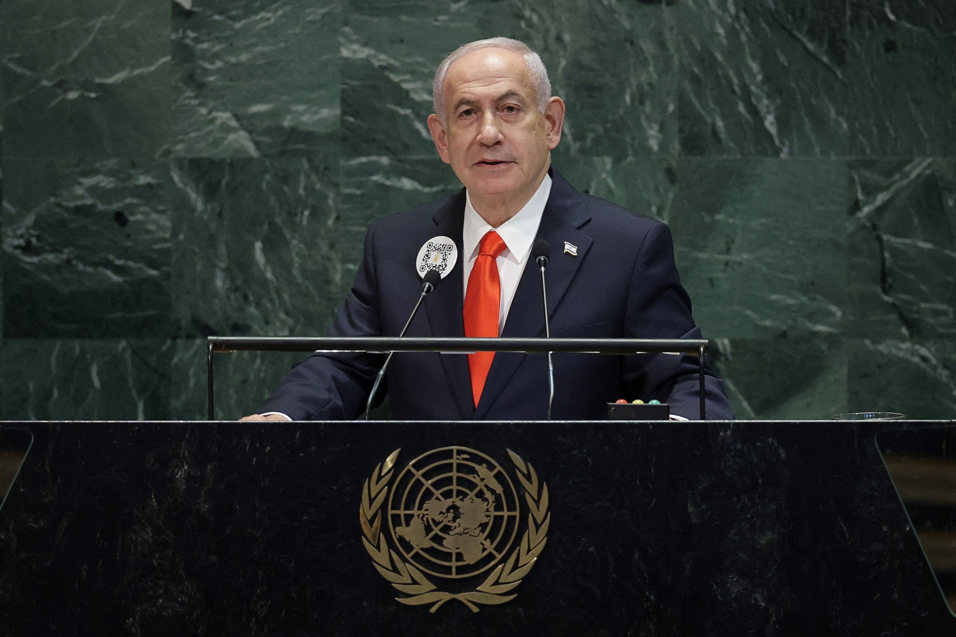 Delegates walk out as Netanyahu speaks at the United Nations