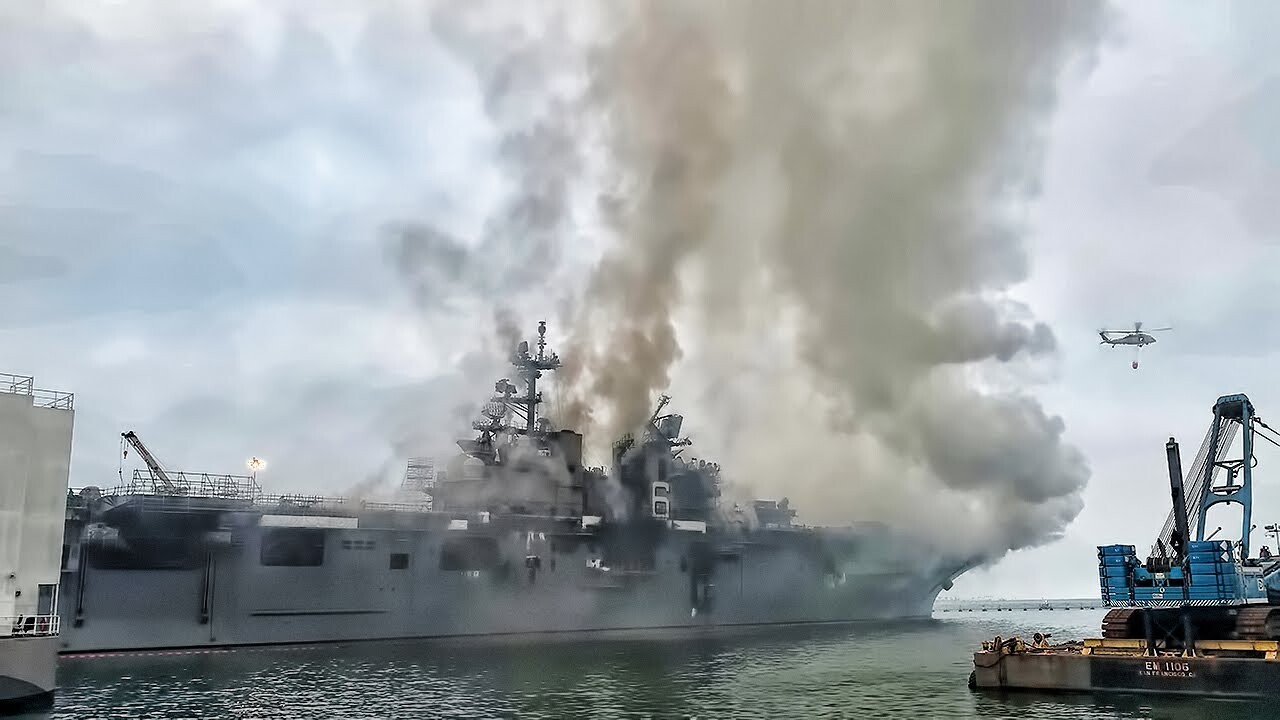 U.S. Navy Ship On Fire • USS Bonhomme Richard