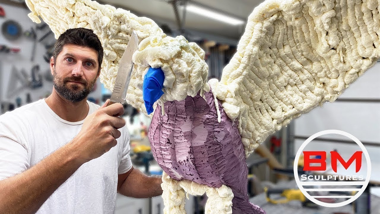 Watch an eagle take flight: Spray foam carving
