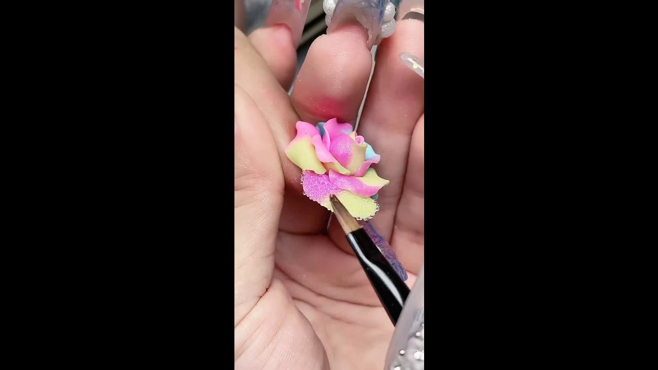 Colorful 3D Rose Nail Art