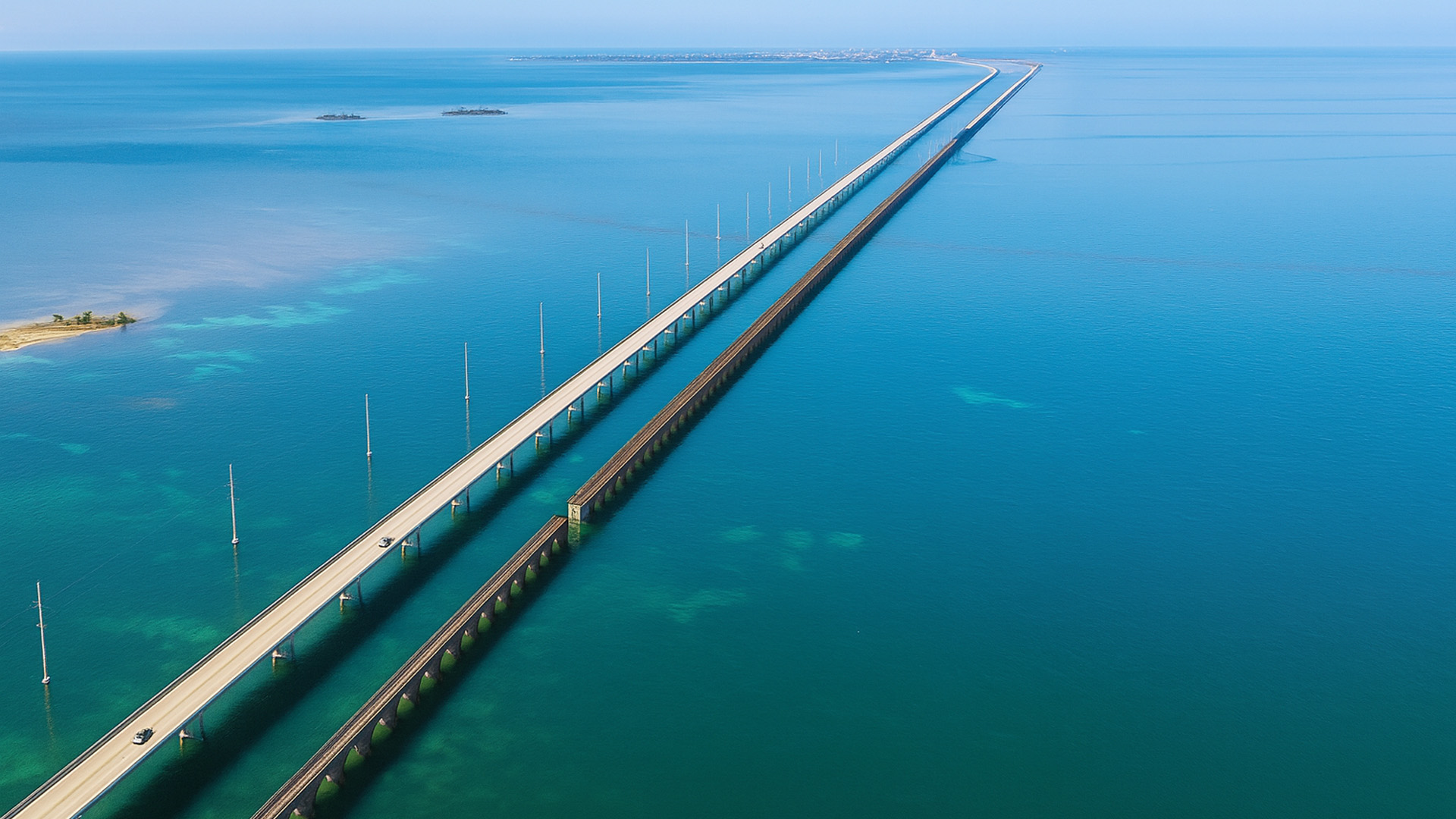 Ponte Seven Mile nos Florida Keys – Vista Aérea do Oceano em 4K
