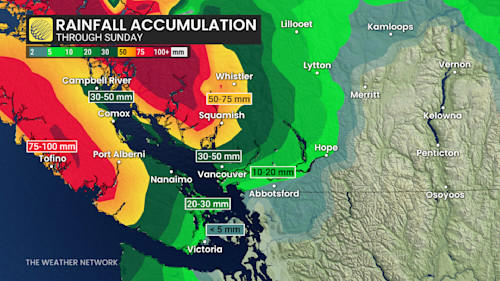 Atmospheric river delivers soaking rains to B.C. through this weekend