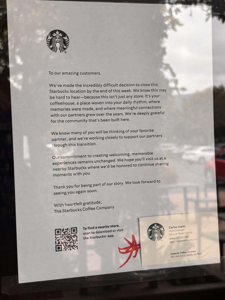 SLO County Starbucks store is closing as company downsizes