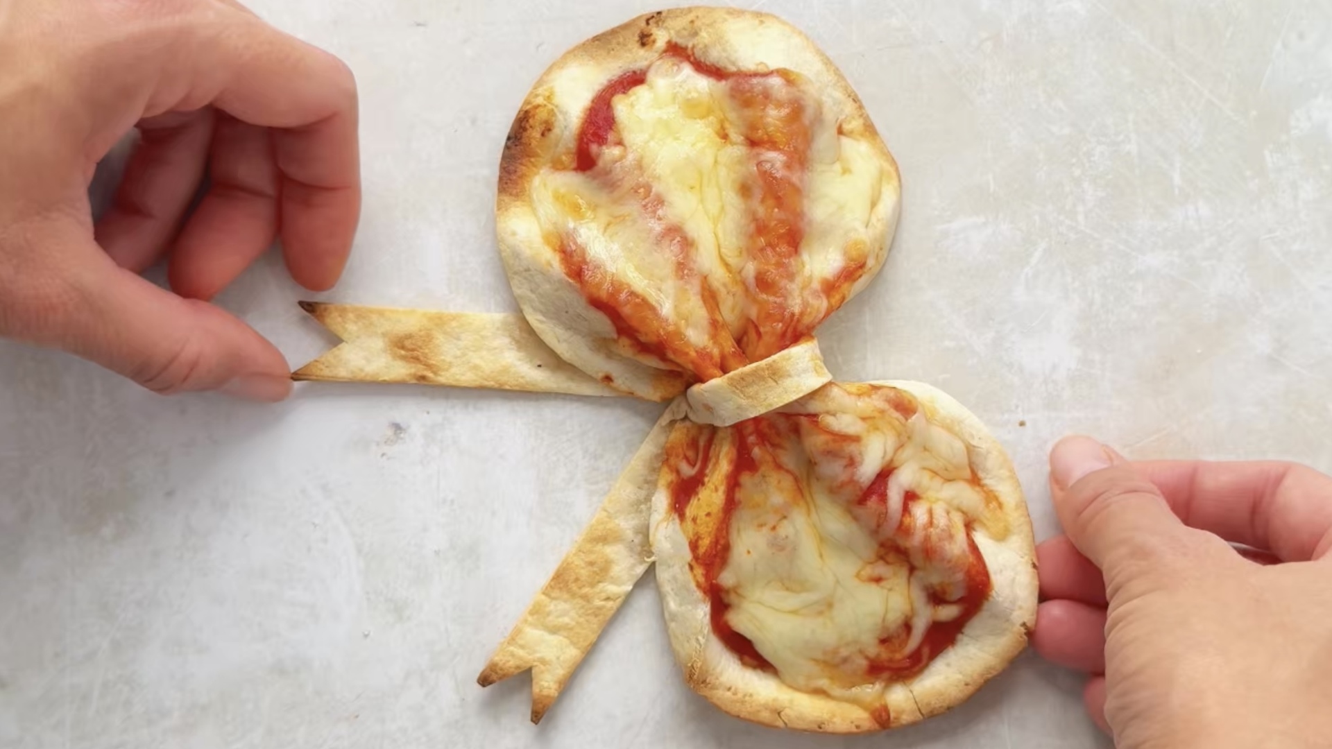 Pizza bows, fun & easy tortilla snack