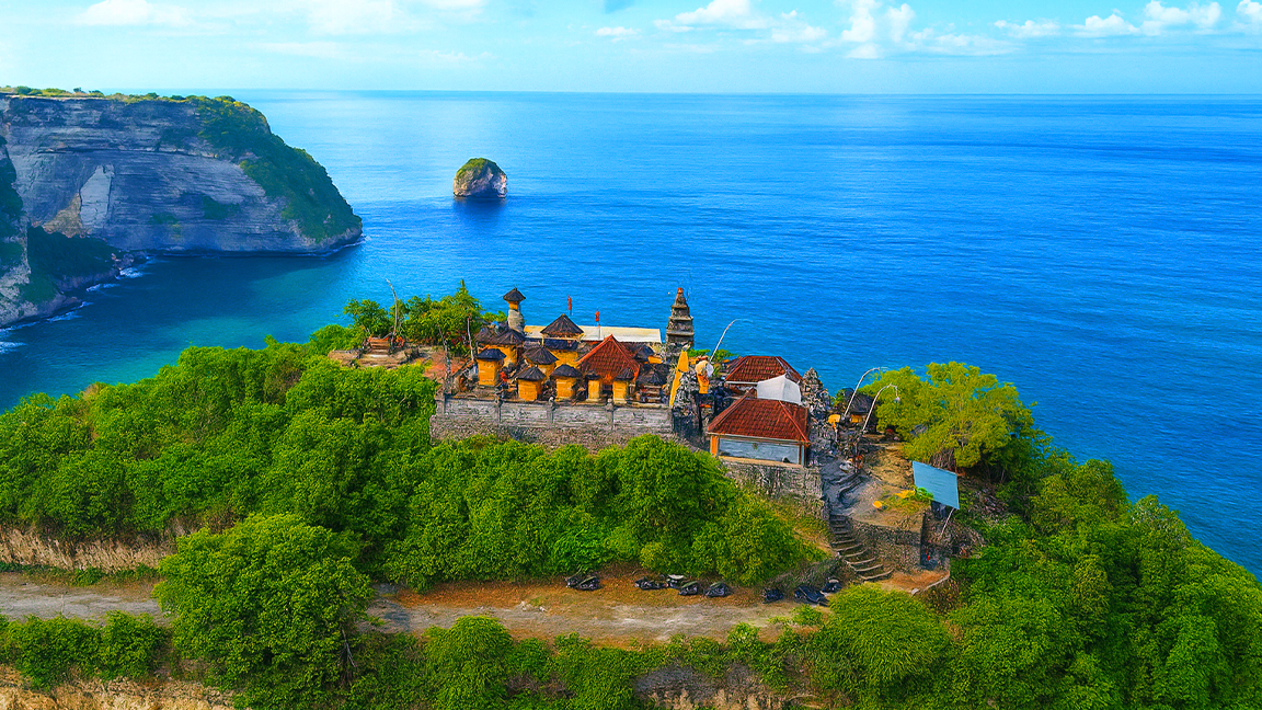 Templo Gunung Cemeng, Bali – Vista do penhasco para o oceano em 4K