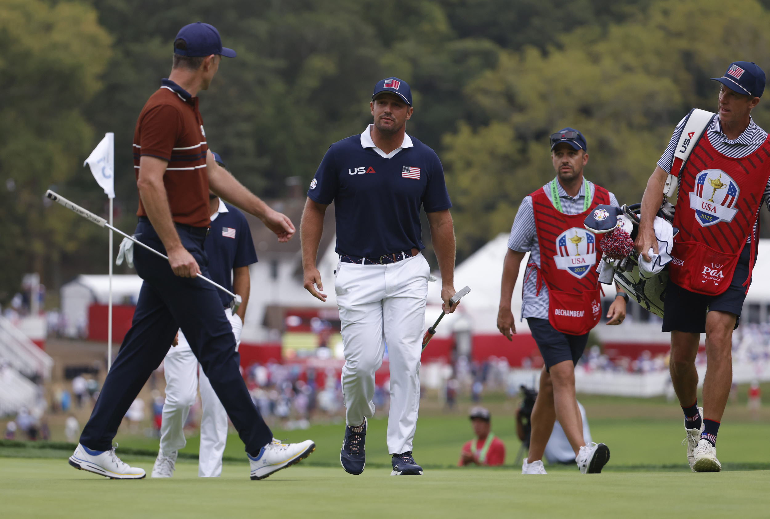 Justin Rose and Bryson DeChambeau have heated exchange at Ryder Cup