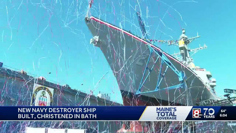 New Naval Destroyer ship christened at Bath Iron Works