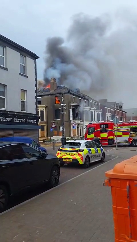 Fire fighters tackling large blaze in the centre of Blackpool with ...