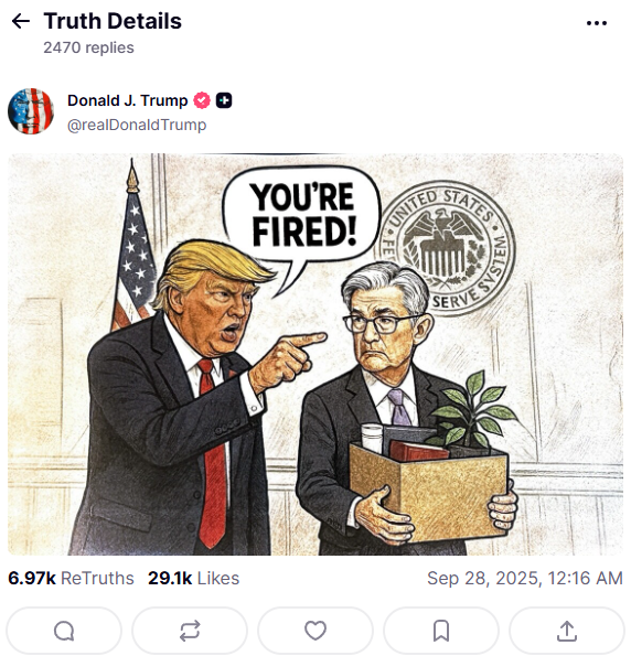 Trump Posts Cartoon Depicting Firing Of Fed Chair Jerome Powell Amid ...