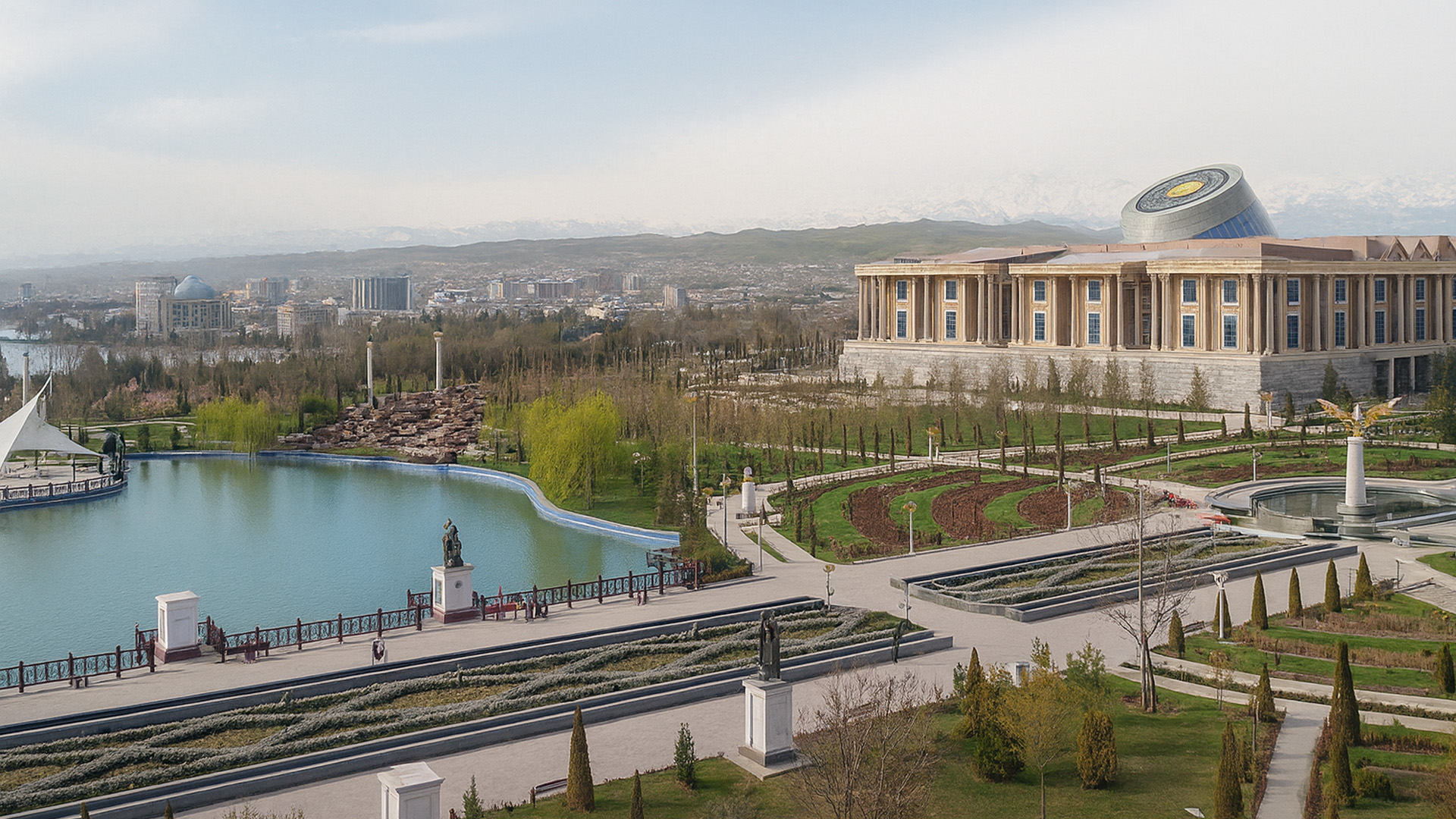 Dushanbe Tajikistan – National Library and City Park in 4K