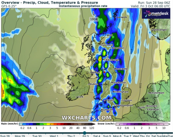 UK weather maps turn purple and red as rain storm and 60mph wind gust ...