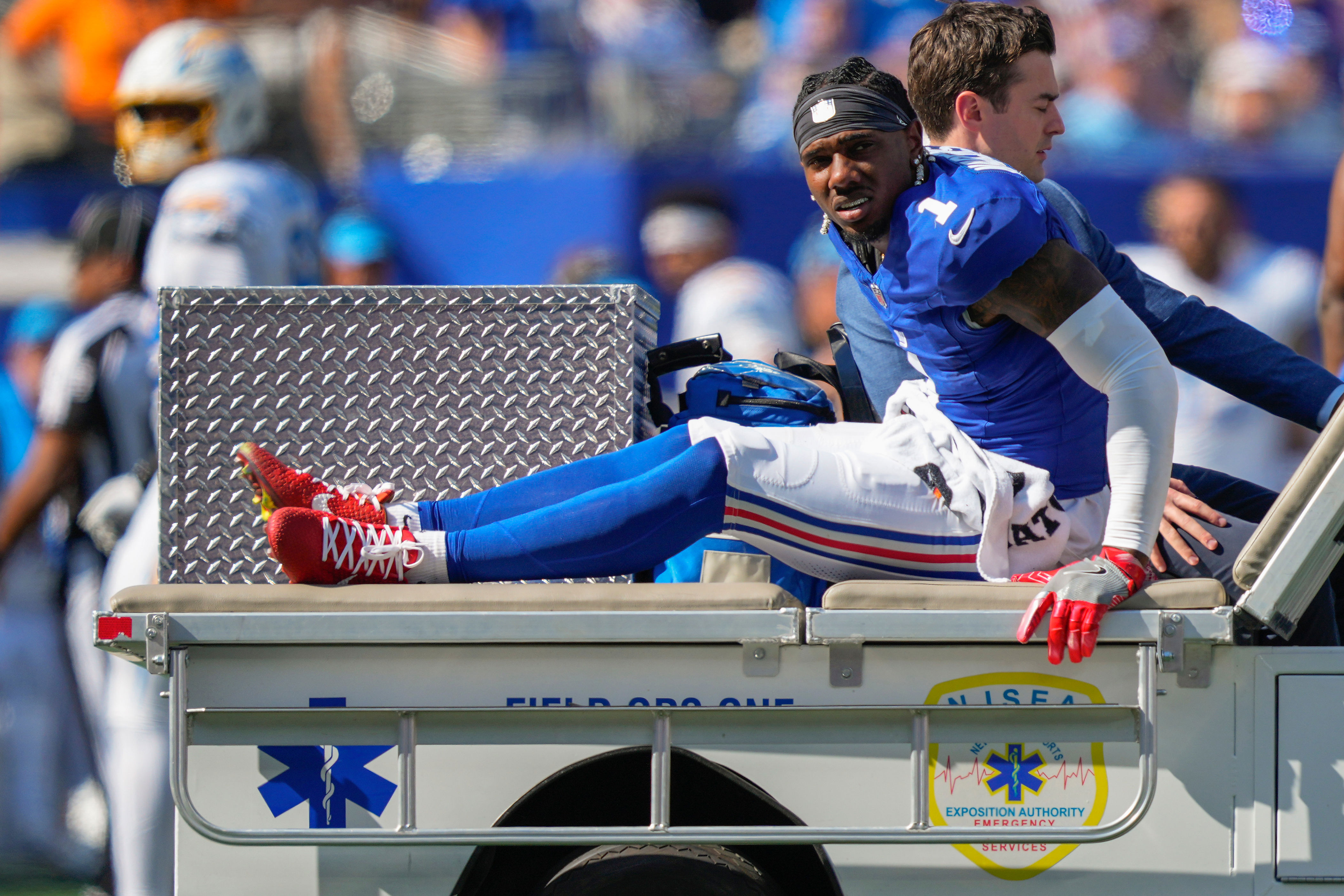 Giants WR Malik Nabers leaves field on cart with apparent leg injury ...