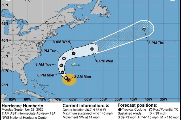 Tropical Storm Imelda and Hurricane Humberto paths mapped as US at risk