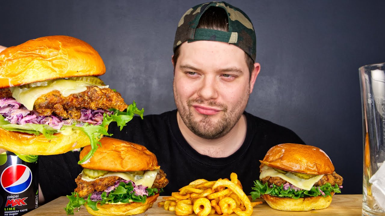ASMR Juicy Chicken Burgers with Crispy Curly Fries Mukbang | Dave Kay ASMR